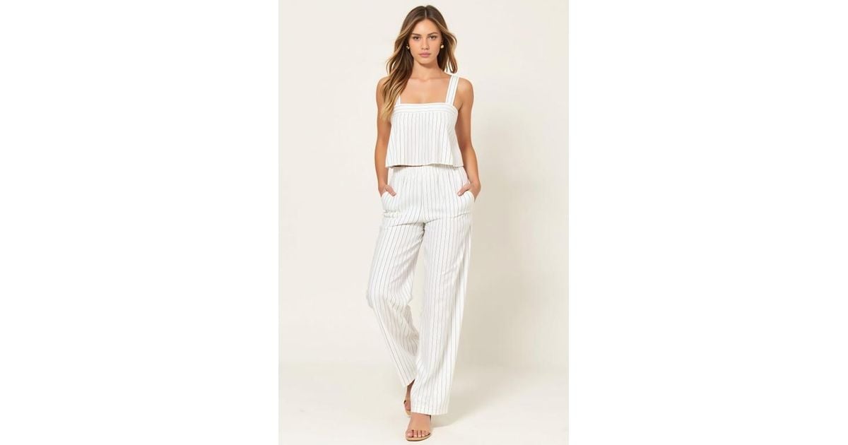 Modenaire Striped Open Back Crop Top And Wide Leg High Waist Pant ...