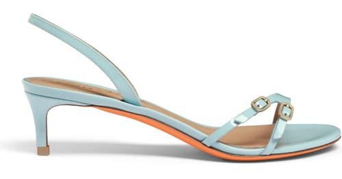 Santoni Patent Leather Mid-Heel Sandal in Blue | Lyst