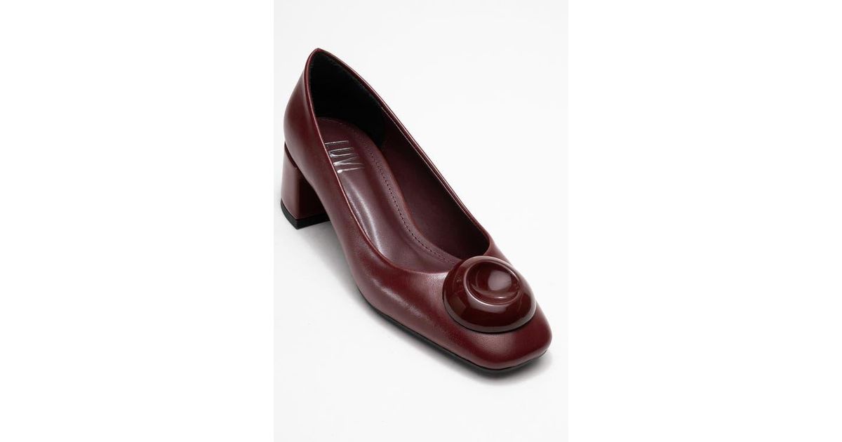 Prologue Shoes Mila Buckle Square Toe Block Heel Pump in Red | Lyst