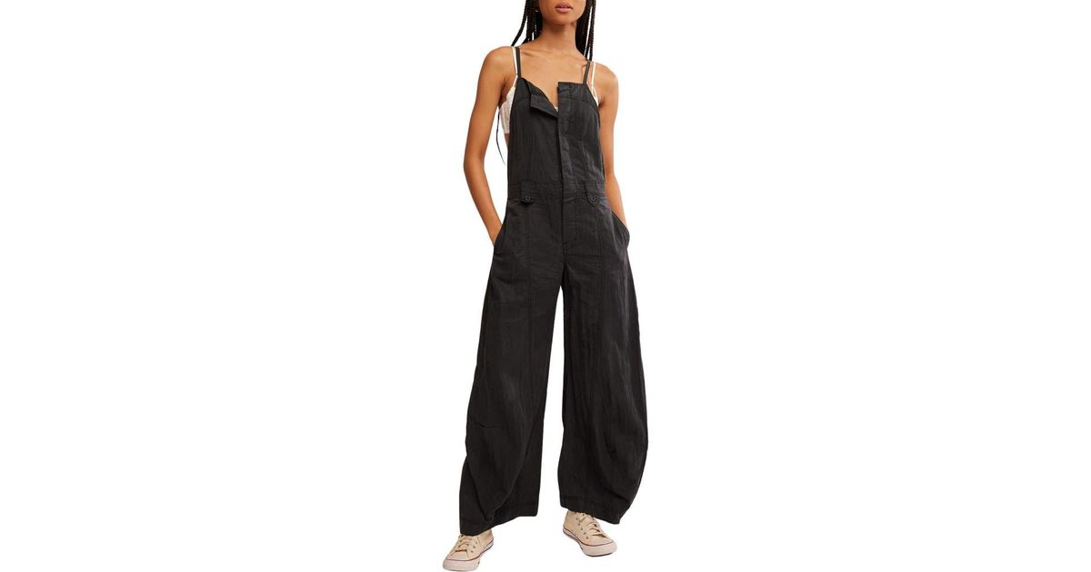 Free People Sylvia Barrel Leg Overalls in Black | Lyst