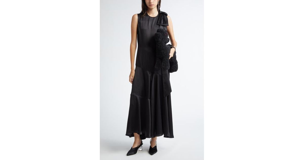 Simone Rocha Bow Shoulder Silk Satin Dress in Black | Lyst