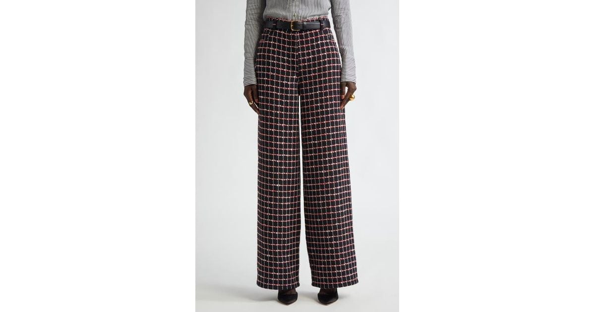 St. John Windowpane Check Tweed Wide Leg Pants | Lyst