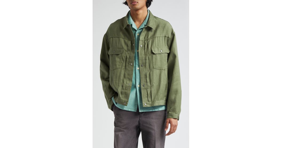 Visvim 101xx Linen & Wool Trucker Jacket in Green for Men | Lyst