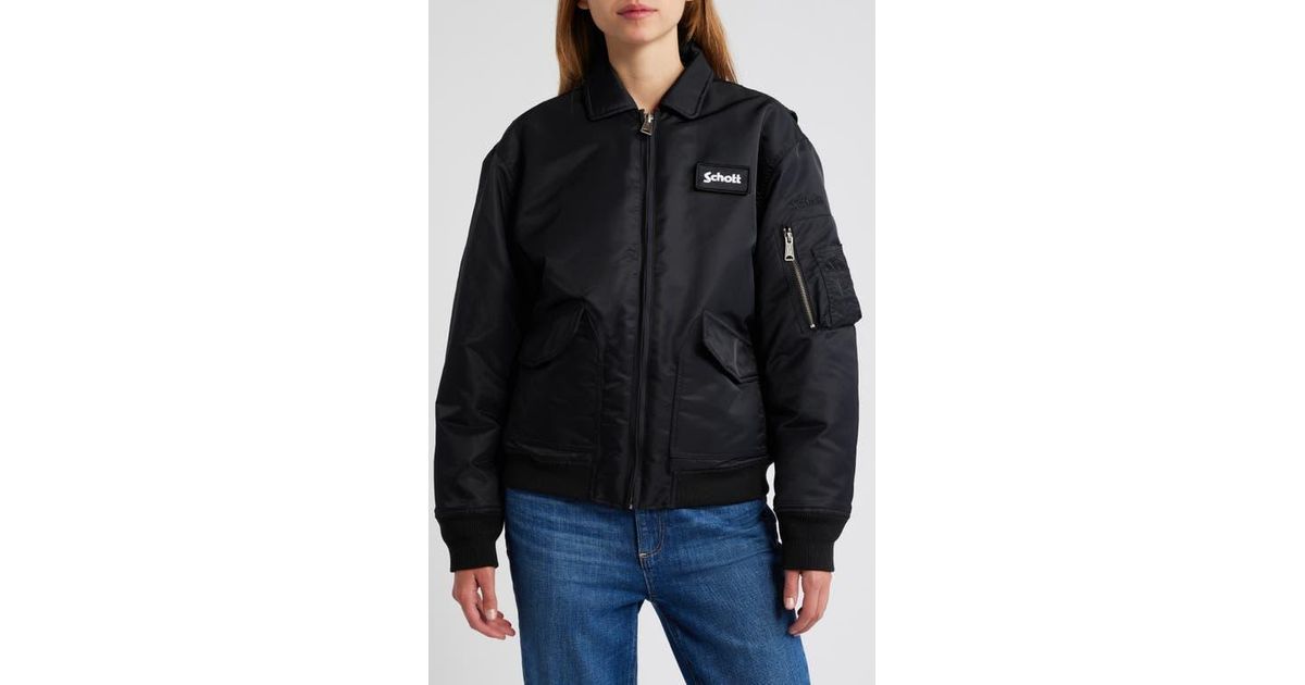 Schott Nyc Satin Flight Jacket in Black | Lyst