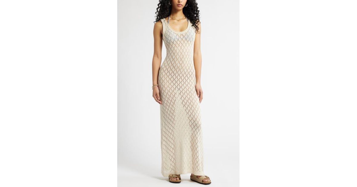 BP. Sheer Pointelle Maxi Cover-Up Dress in Natural | Lyst