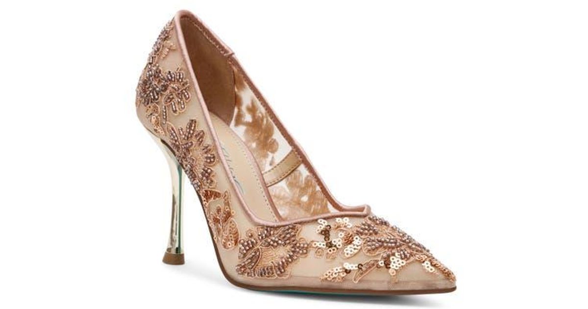 Betsey Johnson Jenii Sequin Mesh Pump in Brown | Lyst