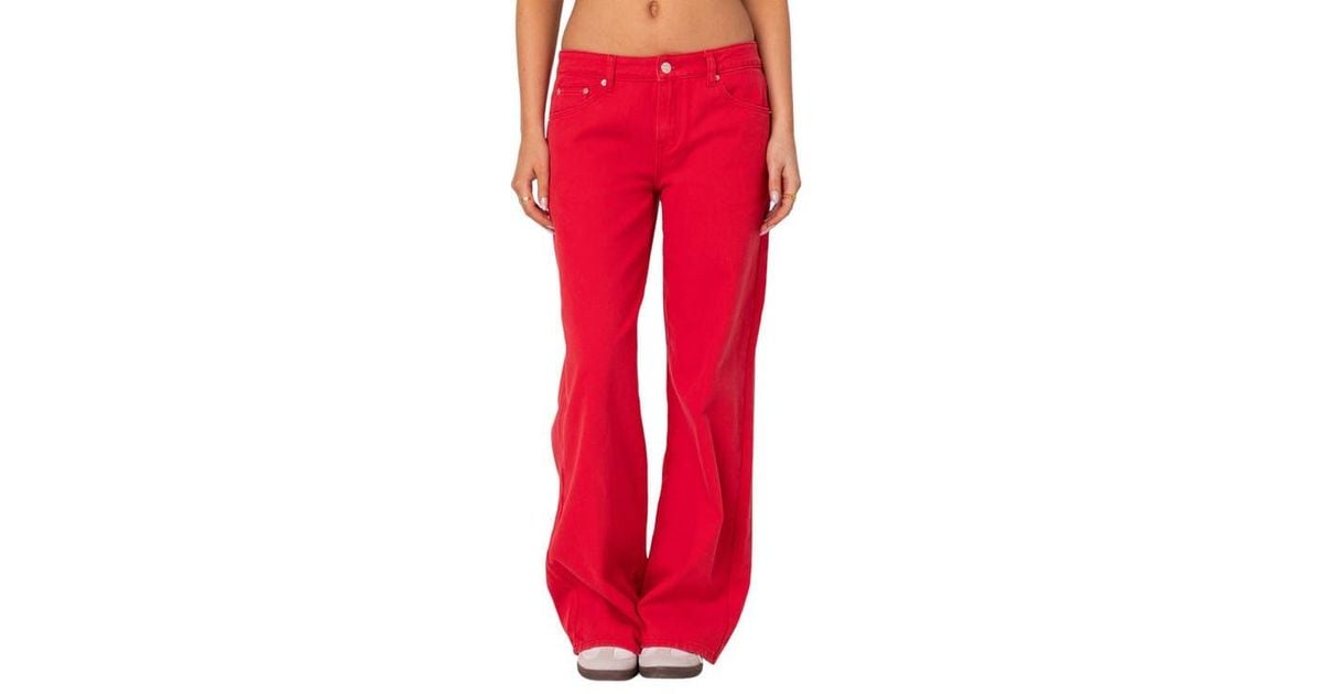 Edikted Roman Low Rise Slouchy Jeans in Red | Lyst