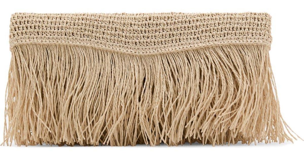 Mango Natural Fiber Envelope Clutch With Fringe | Lyst