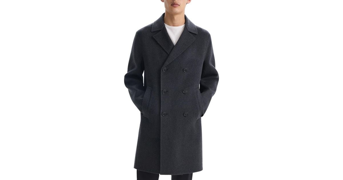 Theory Double Breasted Wool & Cashmere Coat in Black for Men | Lyst