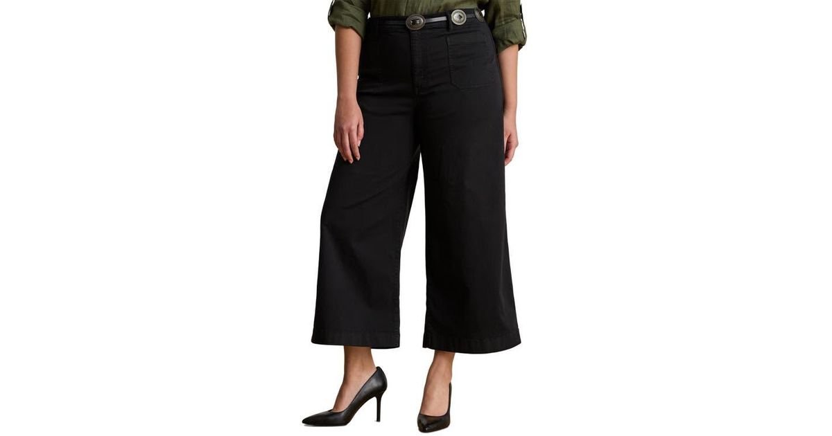 Ralph Lauren Patch Pocket Crop Wide Leg Twill Chinos in Black | Lyst