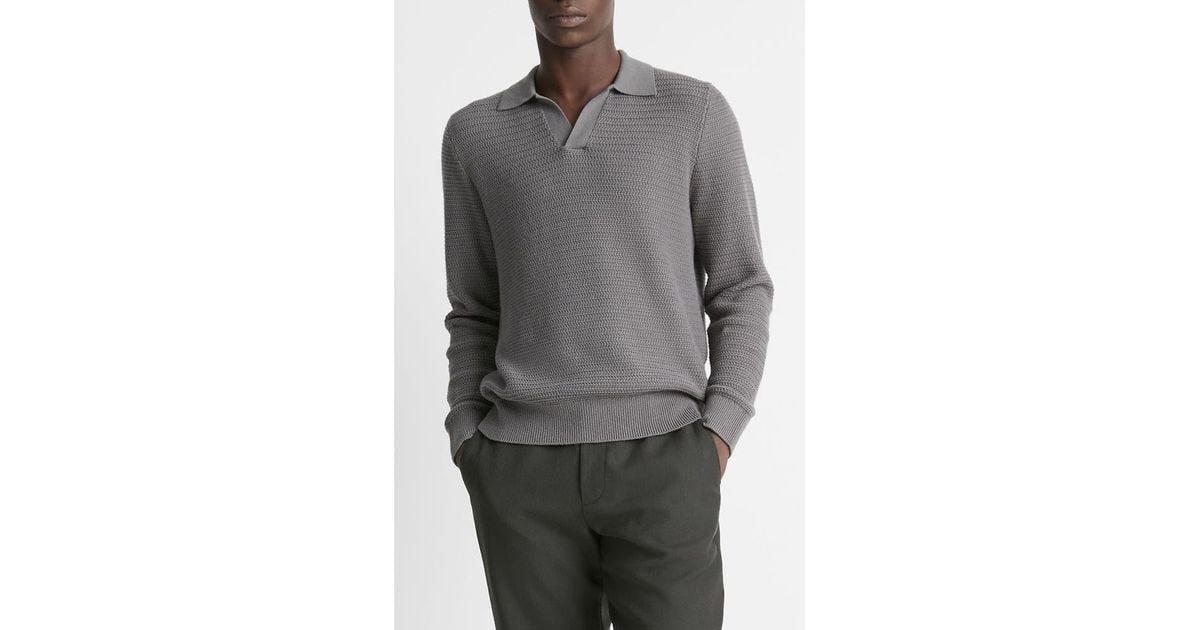 Vince Craftsman Rib Johnny Collar Sweater in Gray for Men | Lyst