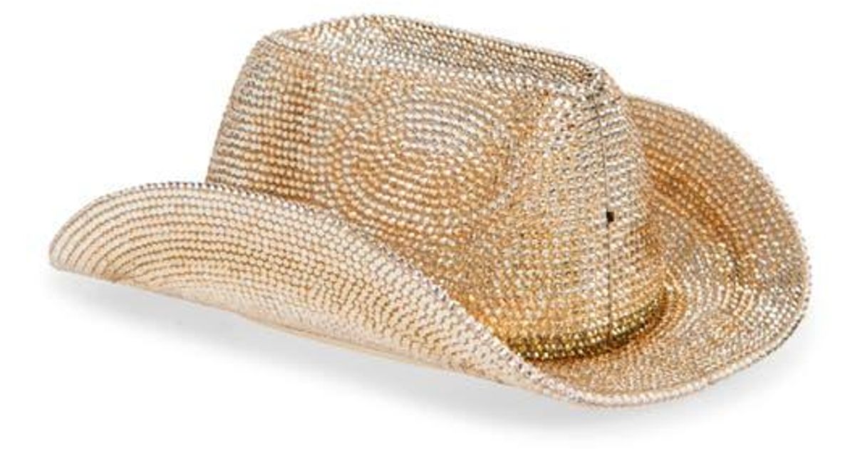 Judith Leiber Cowboy Hat Crystal Embellished Clutch in Natural | Lyst