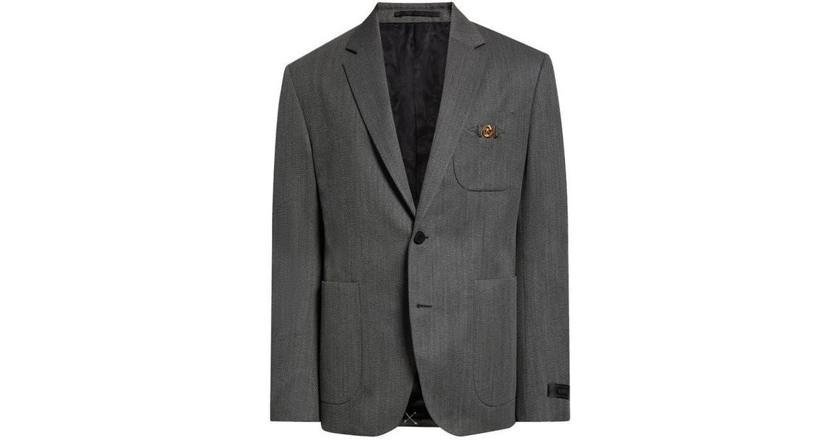Versace Medusa Biggie Wool Herringbone Sport Coat in Black for Men | Lyst