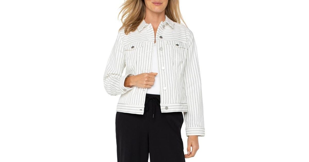 Liverpool Los Angeles Pinstripe Classic Denim Jacket in White | Lyst