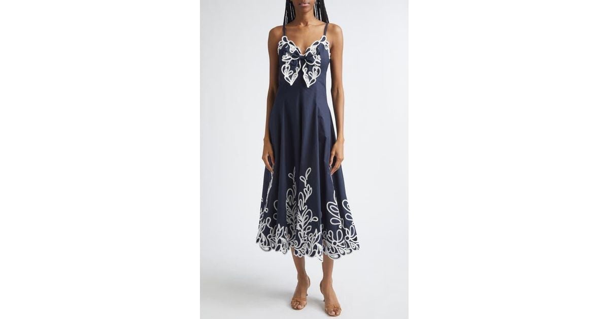 Cinq À Sept Embroidered Paisley Bloom Detail Cotton Dress in Blue | Lyst