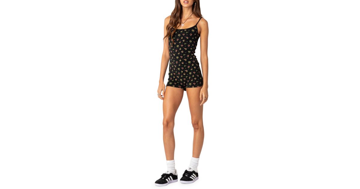 Edikted Ditsy Floral Open Back Romper In Black Lyst