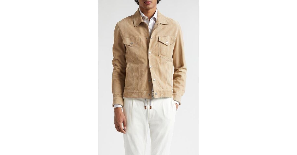 Eleventy Suede Trucker Jacket in Natural for Men | Lyst