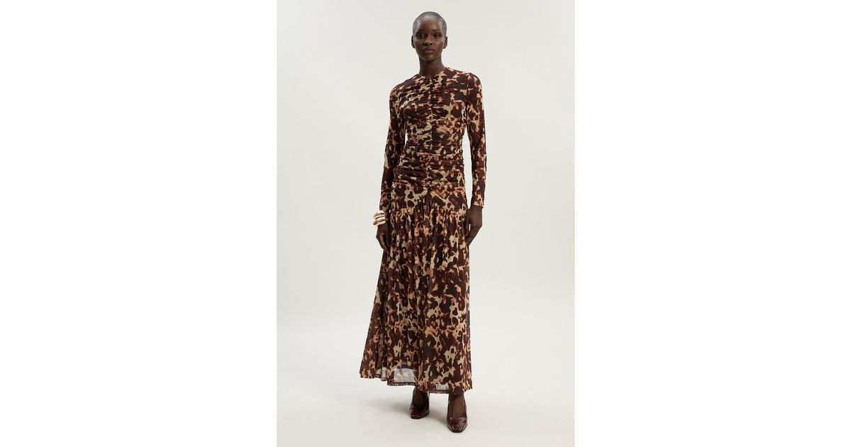 Karen Millen Petite Mesh Maxi Dress in Brown | Lyst