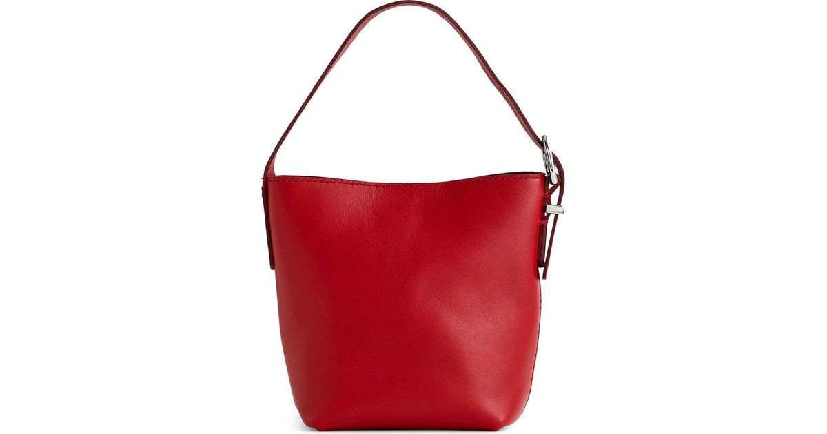 Madewell The Micro Essential Leather Bucket Bag in Red | Lyst