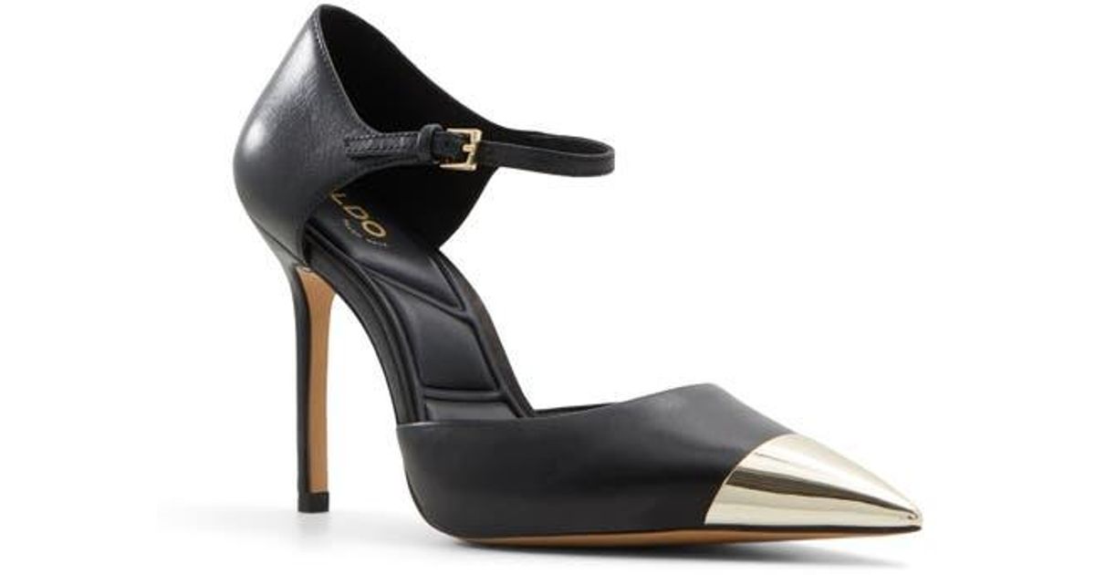 ALDO Mysha Ankle Strap Pointed Cap Toe Pump in Black | Lyst