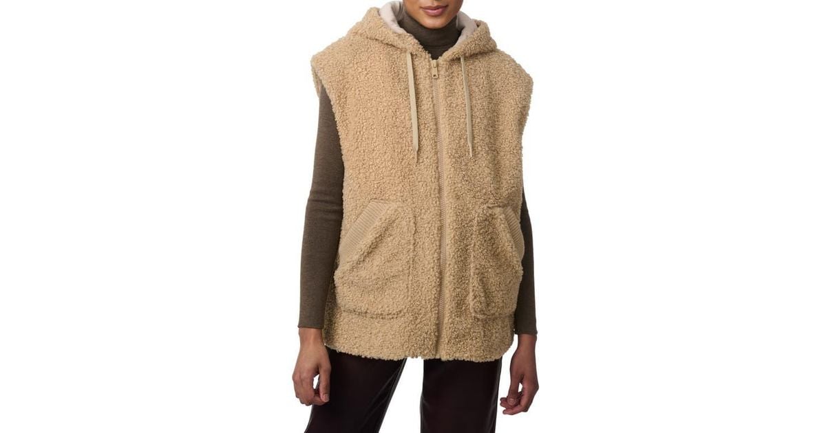 Bernardo Faux Shearling Hooded Vest in Natural | Lyst