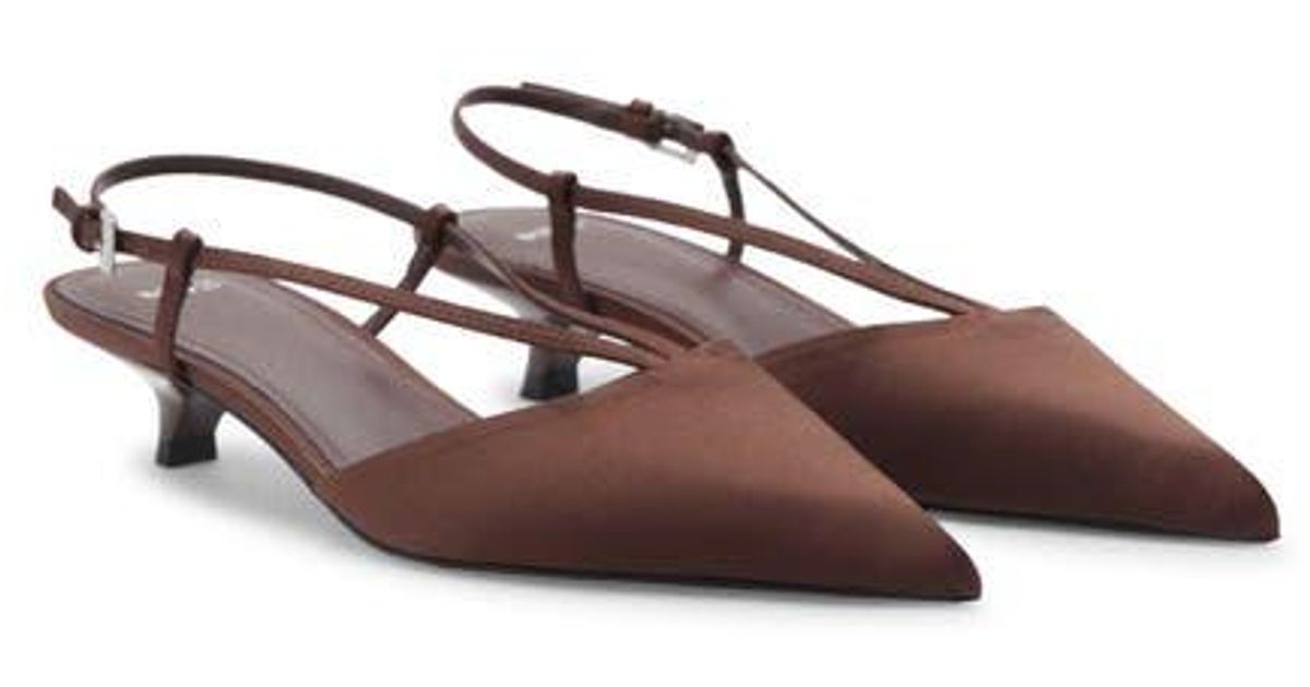 Mango Kitten Heel Pointed Toe Slingback Pump in Brown | Lyst