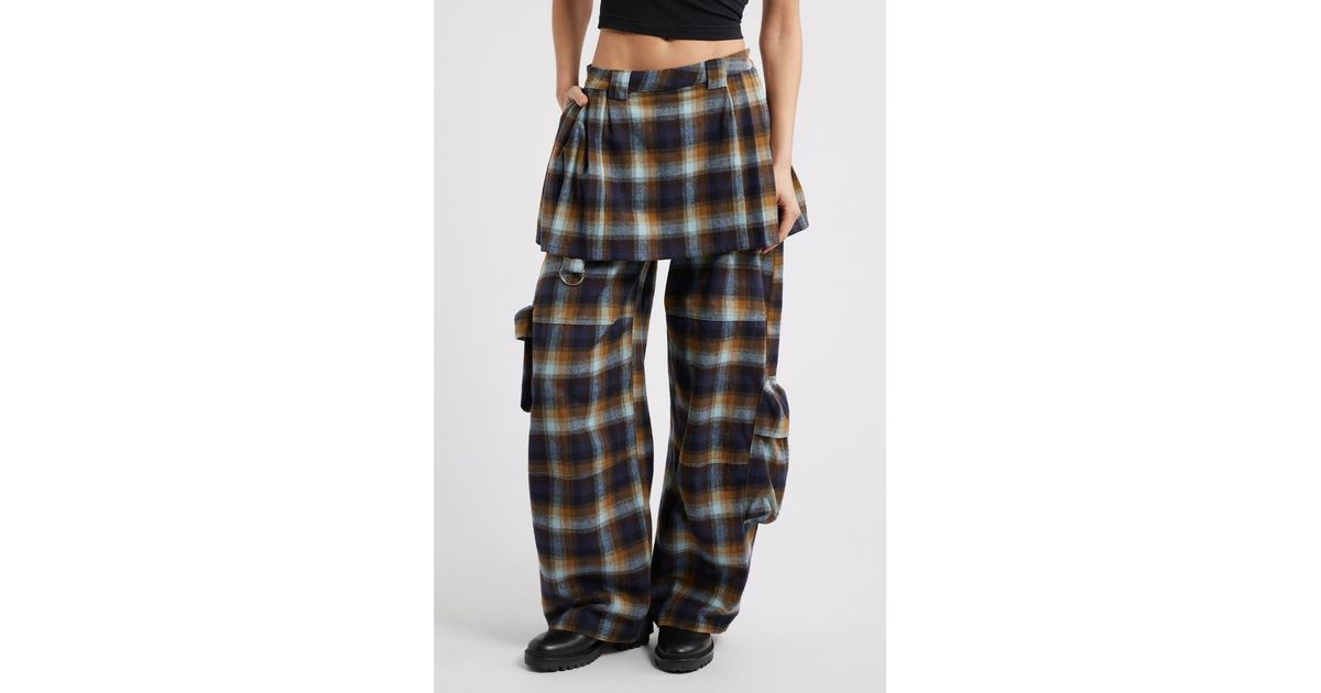 Collina Strada Lawn Plaid Skirt Overlay Cargo Pants | Lyst