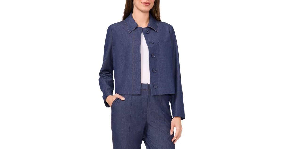 Halogen® Crop Clean Placket Jacket in Blue | Lyst