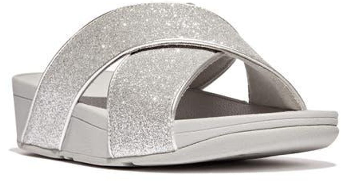 Fitflop Lulu Glitterdust Platform Wedge Slide Sandal in White | Lyst