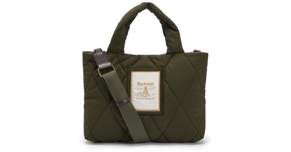 Barbour Diamond-Quilted Leather Mini Tote Bag in Green | Lyst