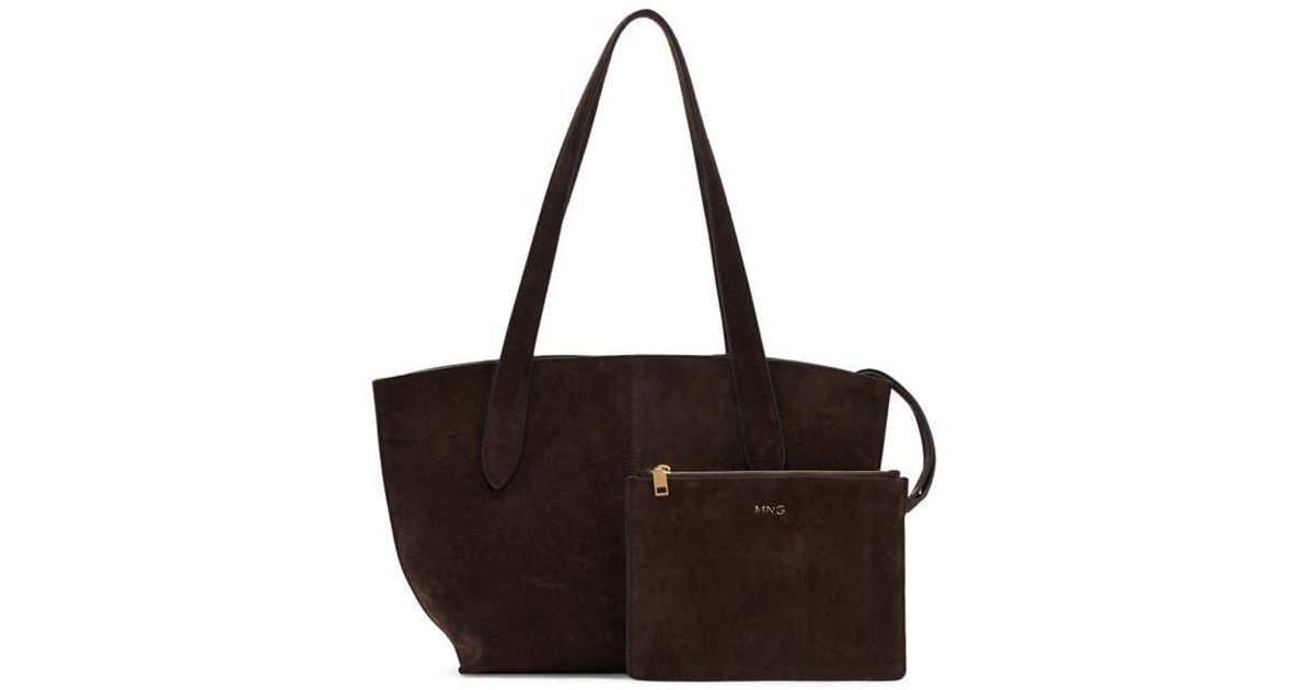 Mango Mini Suede Shopper Bag in Brown | Lyst
