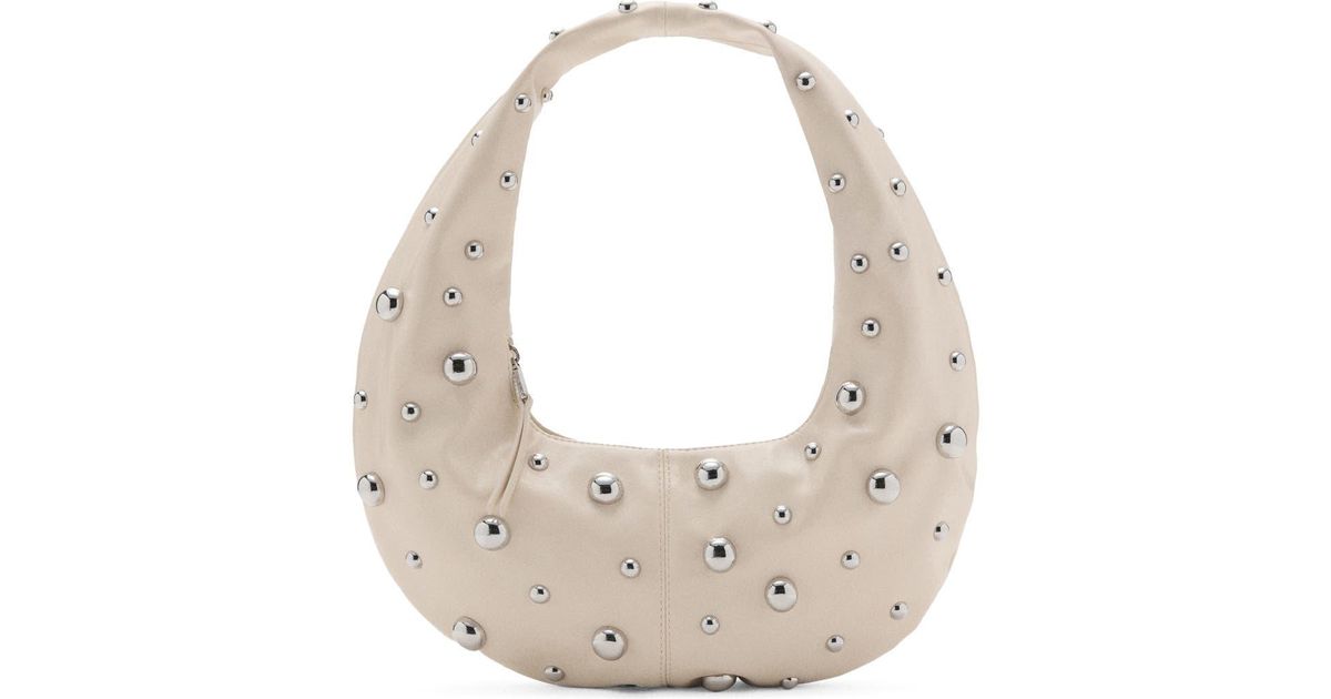 Mango Stud Detail Shoulder Bag in Natural | Lyst