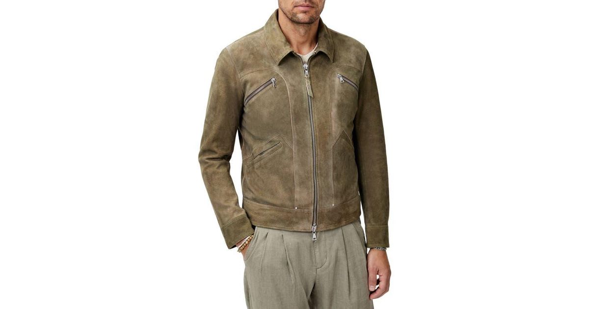 John Varvatos Brian Sheepskin Suede Zip Trucker Jacket in Green for Men ...