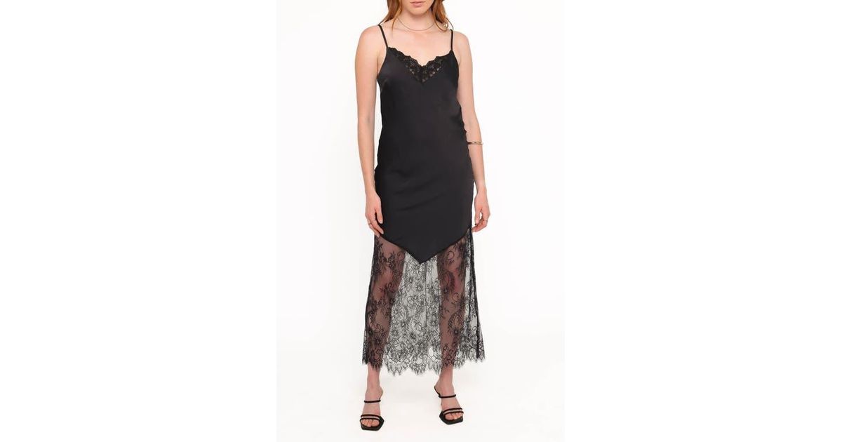 Petal & Pup Aideen Satin & Lace Maxi Slipdress in Black | Lyst