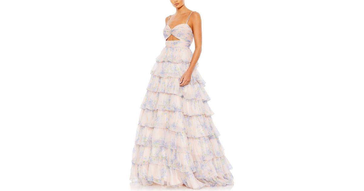 Mac Duggal Floral Cut Out Ruffle Layered Gown in White | Lyst