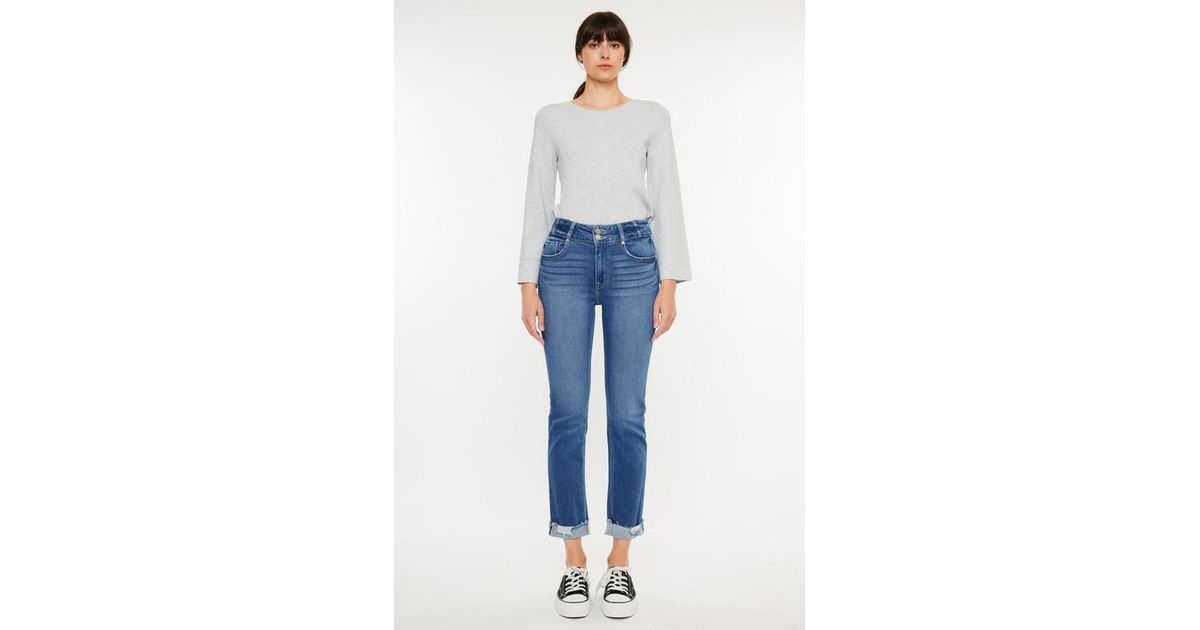 Kancan Esme Essentials High Rise Slim Straight Leg Jeans in Blue | Lyst