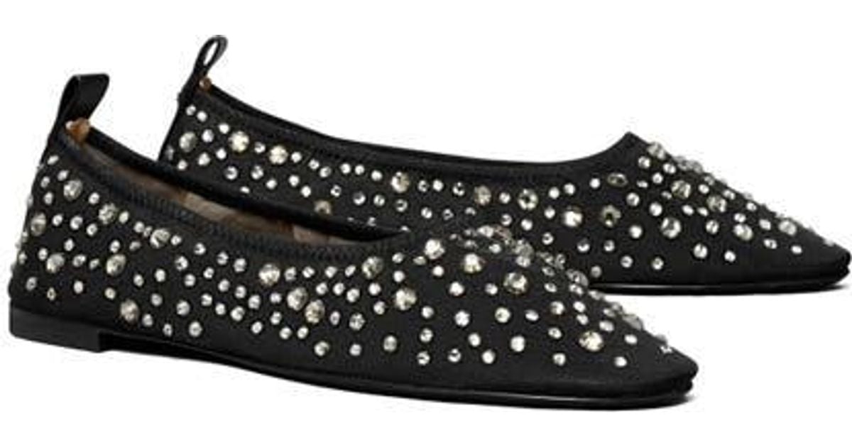 Tory Burch Eddie Crystal Ballet Flat in Black | Lyst