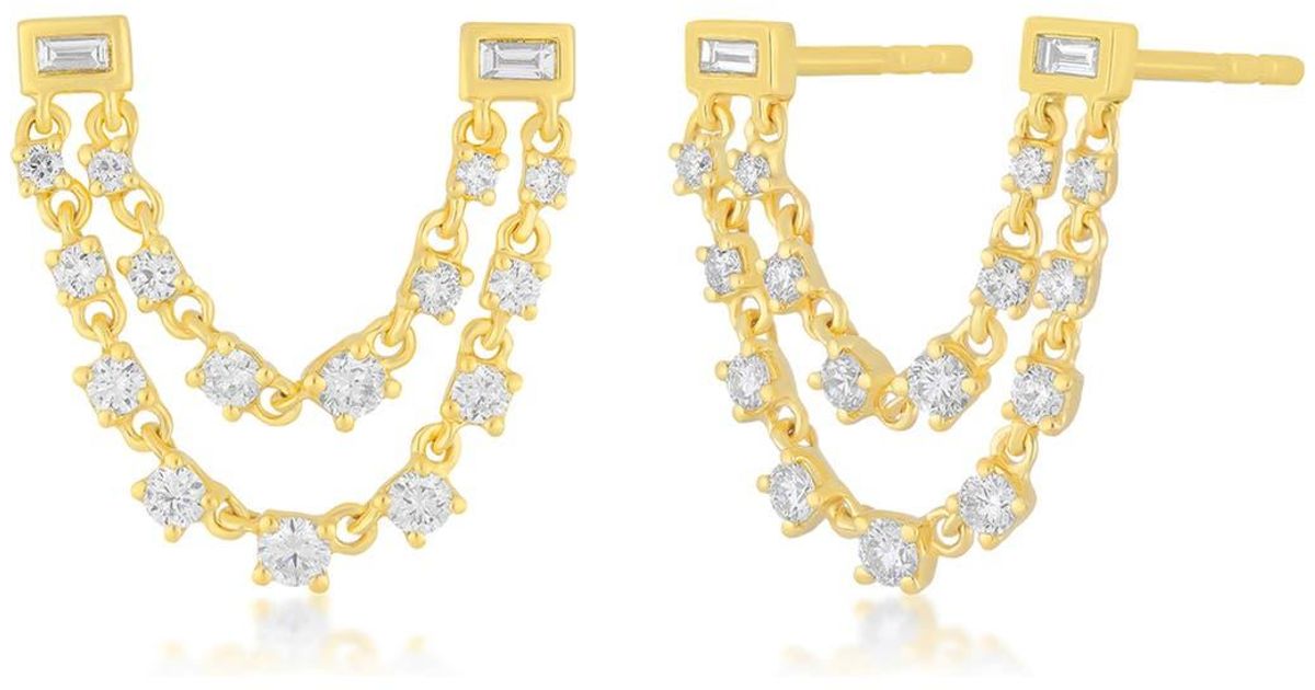 EF Collection Diamond Chain Double Stud Earrings in Metallic | Lyst