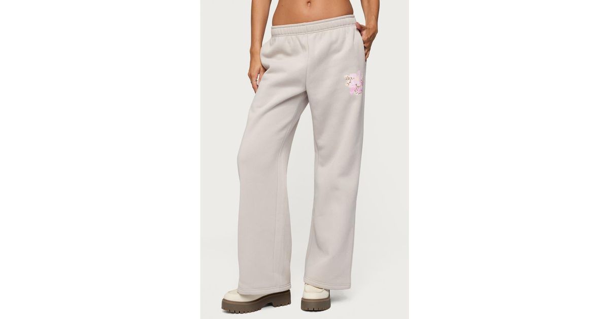 Edikted Wild Petal Wide Leg Sweatpants in Gray | Lyst