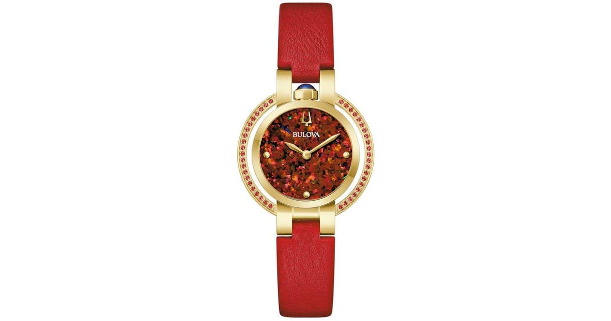 Bulova Rubaiyat Synthetic Fire Opal Leather Strap Watch, 30.5Mm in Red ...