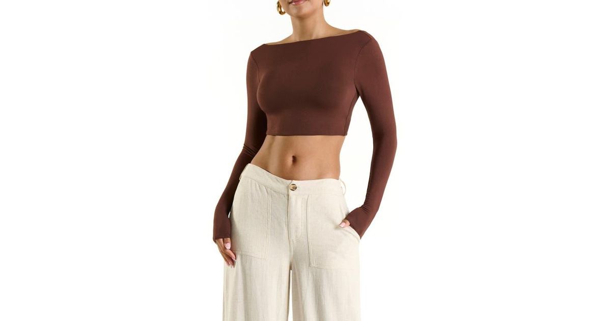 Naked Wardrobe Too Smooth Crop Top in Brown | Lyst