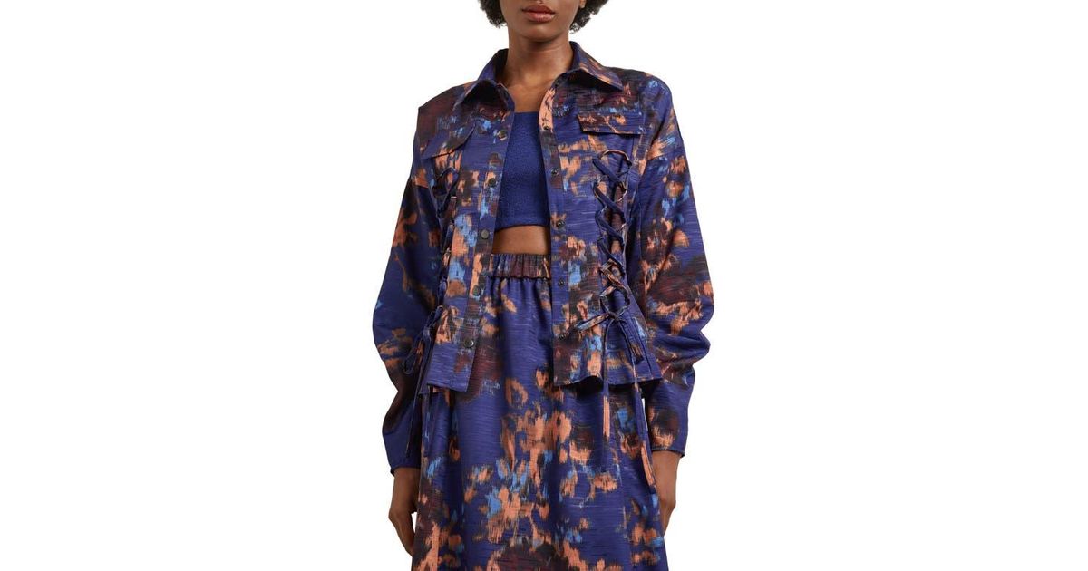 Misook Structured Corset Laced Woven Jacket in Blue | Lyst