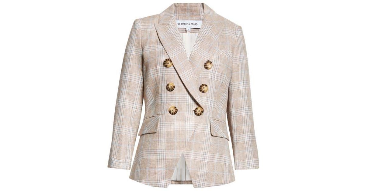 Veronica Beard Empire Plaid Linen Dickey Jacket in White | Lyst
