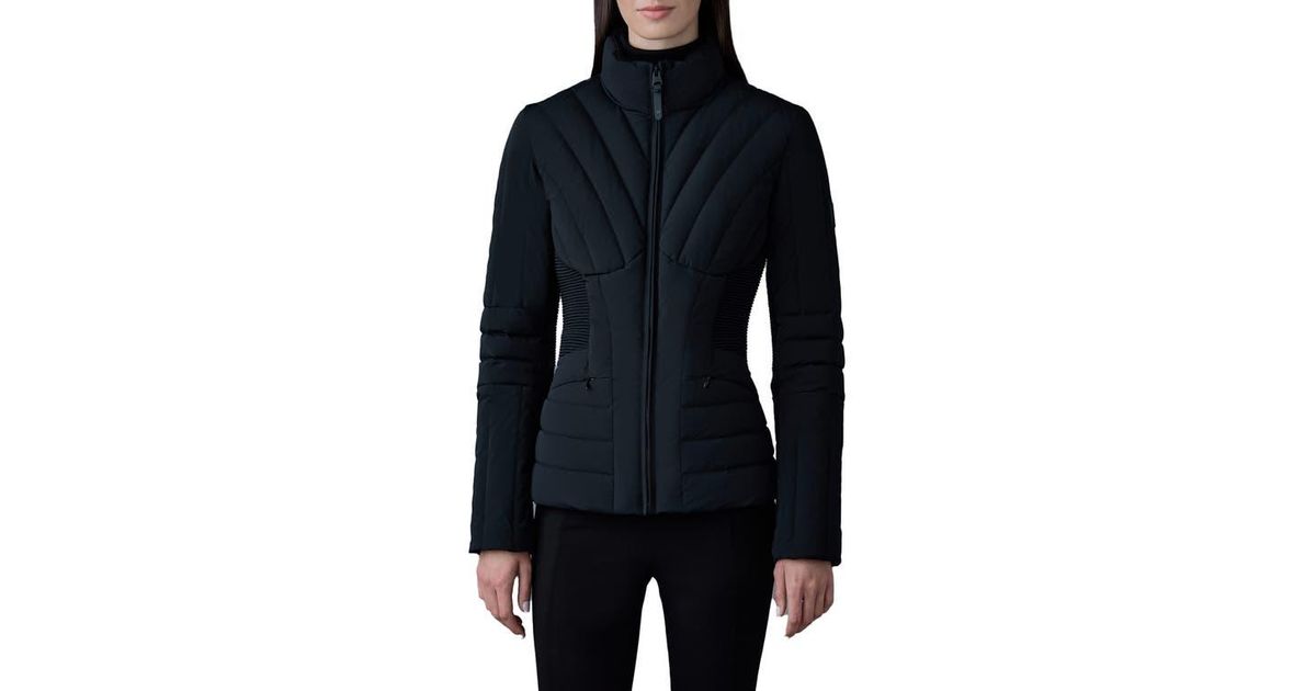 Mackage Alma Smocked Panel Down Jacket in Blue | Lyst