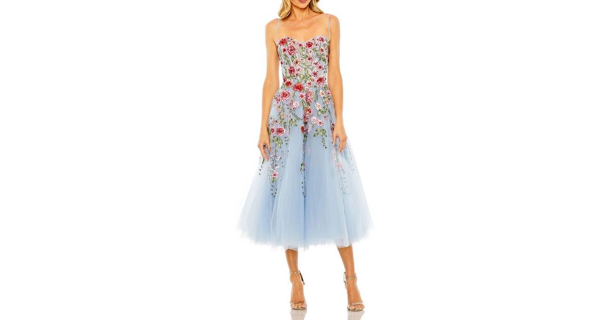 Mac Duggal Bustier Embroidered Floral A-Line Dress in Blue | Lyst