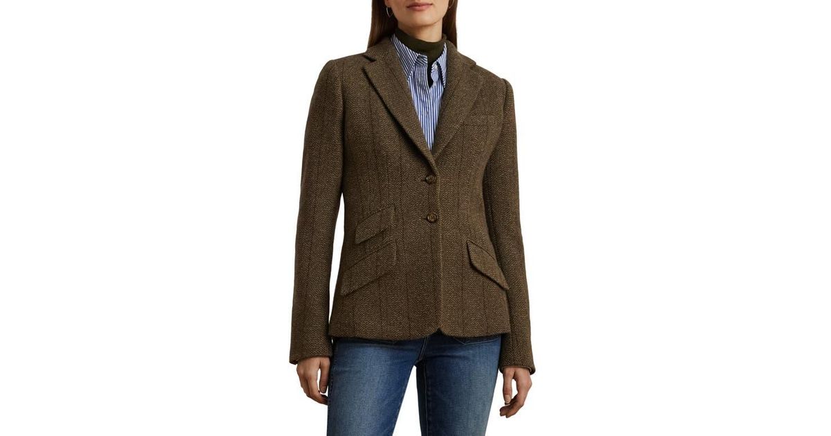 Ralph Lauren Wool Blend Herringbone Tweed Blazer in Brown | Lyst