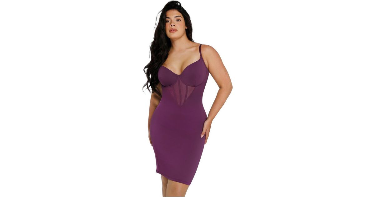 Popilush Shapewear Mesh Corset Panel Built-In Sculpting Midi Dress in ...