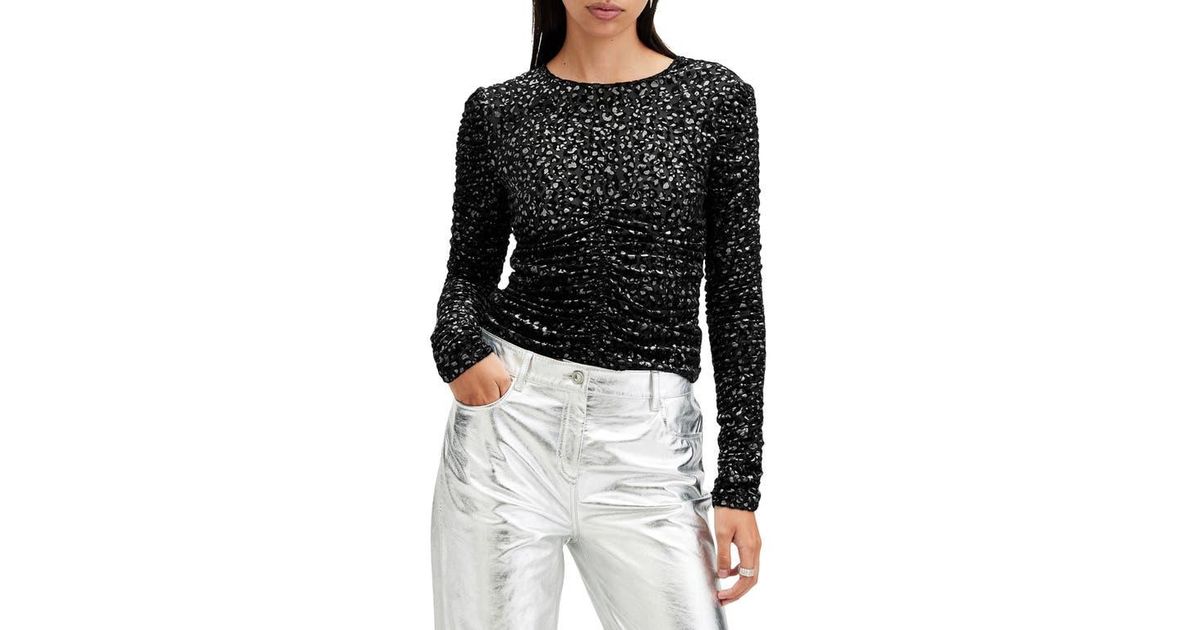 AllSaints Eris Leppo Metallic Abstract Print Knit Top in Black | Lyst