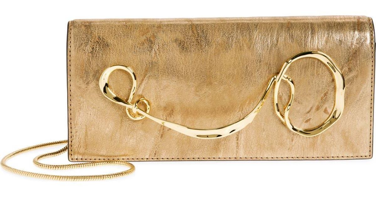 Alexis Twisted Side Handle Leather Clutch in Natural | Lyst