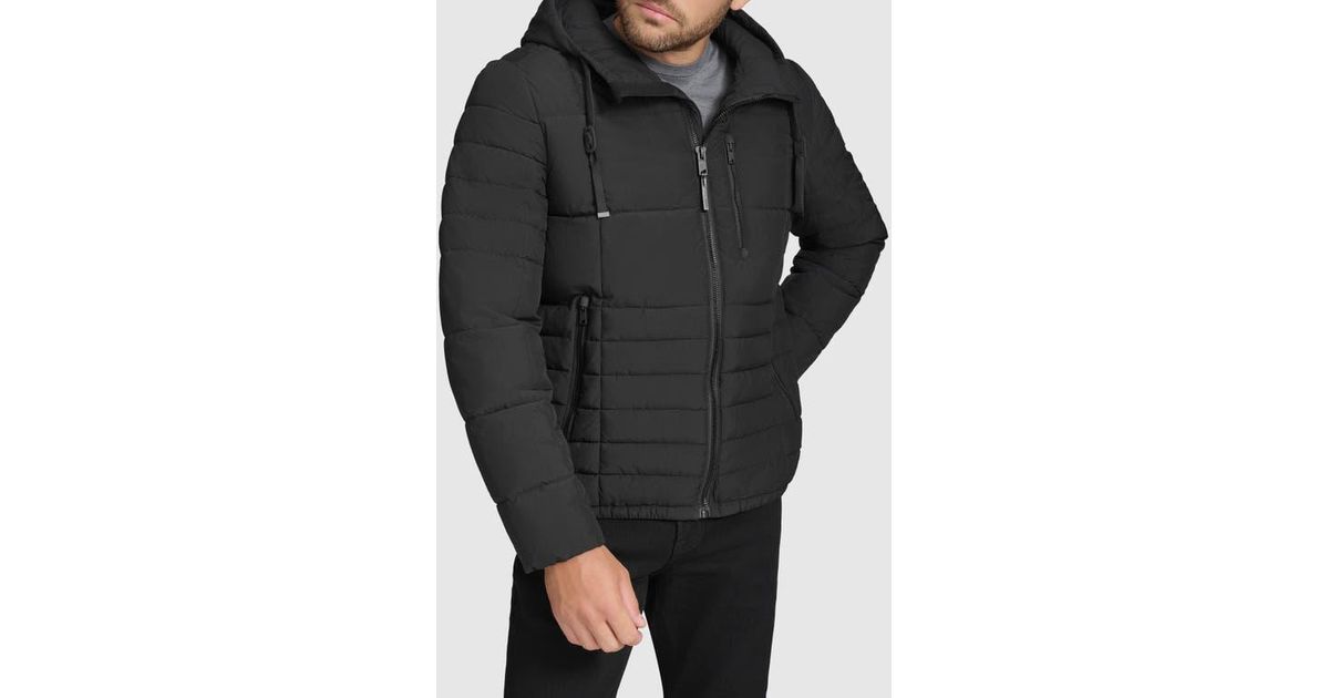 Andrew Marc Mixed Quilting Hooded Jacket in Black for Men | Lyst